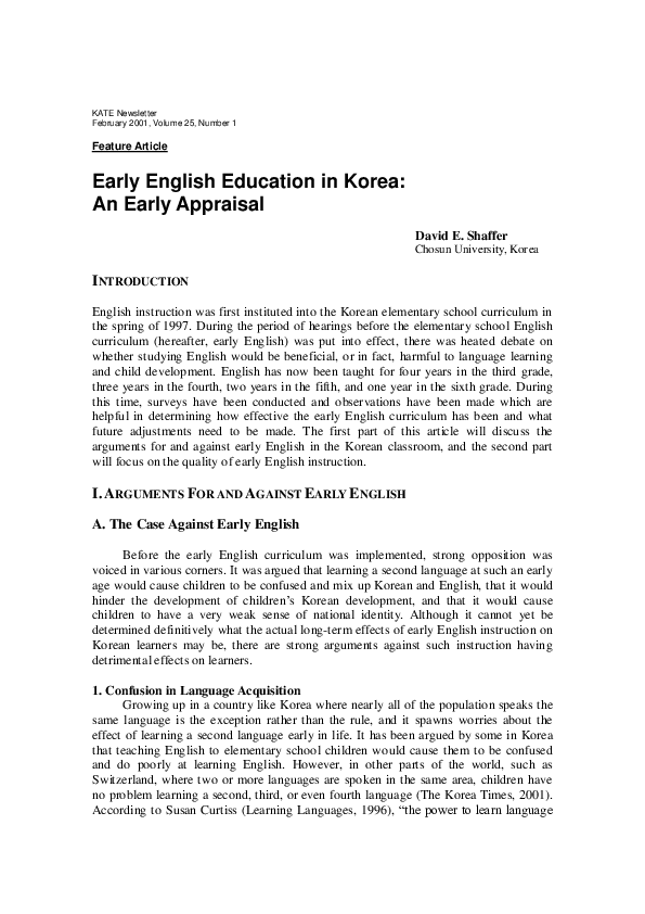 (PDF) Early English Education in Korea: An Early Appraisal | David ...