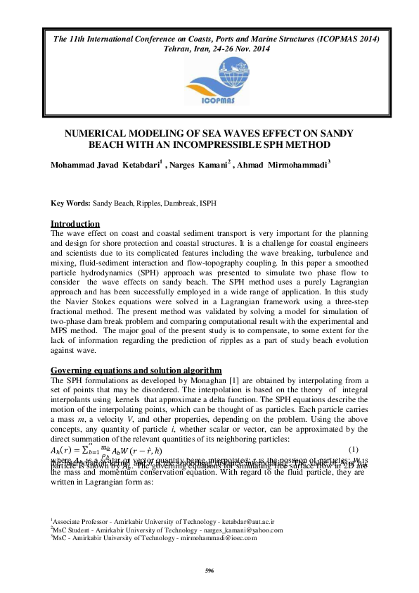 Pdf Numerical Modeling Of Sea Waves Effect On Sandy Beach With An Incompressible Sph Method