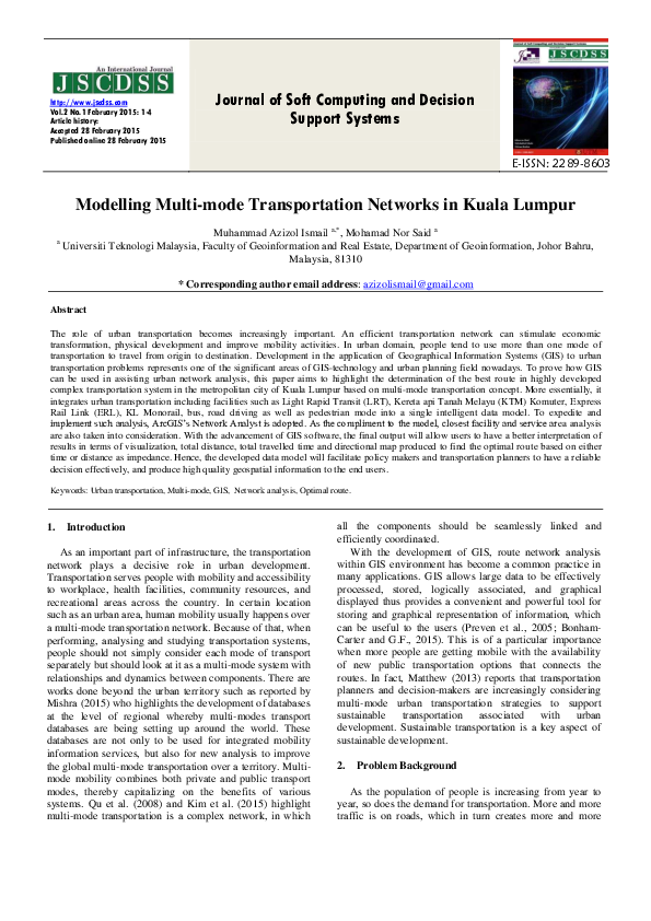 (PDF) Modelling Multi-mode Transportation Networks in Kuala Lumpur