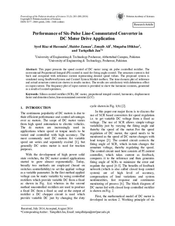 Pdf Performance Of Six Pulse Line Commutated Converter In Dc Motor