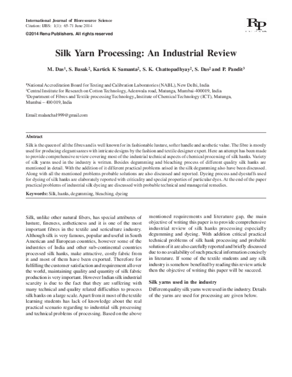 (PDF) Silk Yarn Processing: An Industrial Review