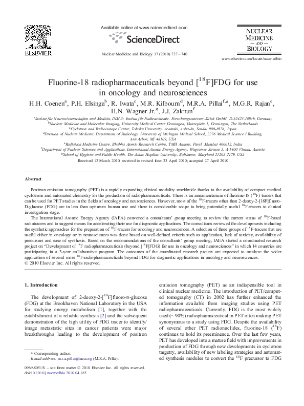 (PDF) Fluorine-18 radiopharmaceuticals beyond [18F]FDG for use in ...