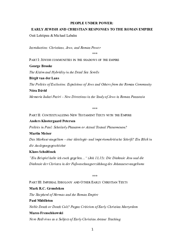 (DOC) People under Power: Early Jewish and Christian Responses to the ...