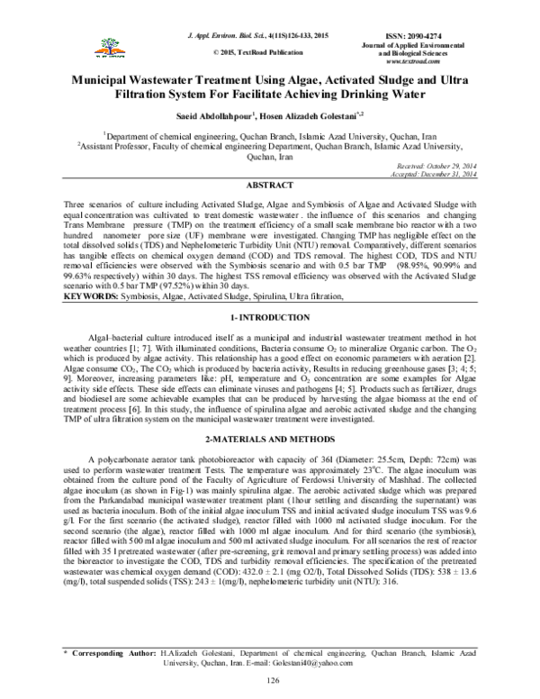 (PDF) Municipal Wastewater Treatment Using Algae, Activated Sludge and ...