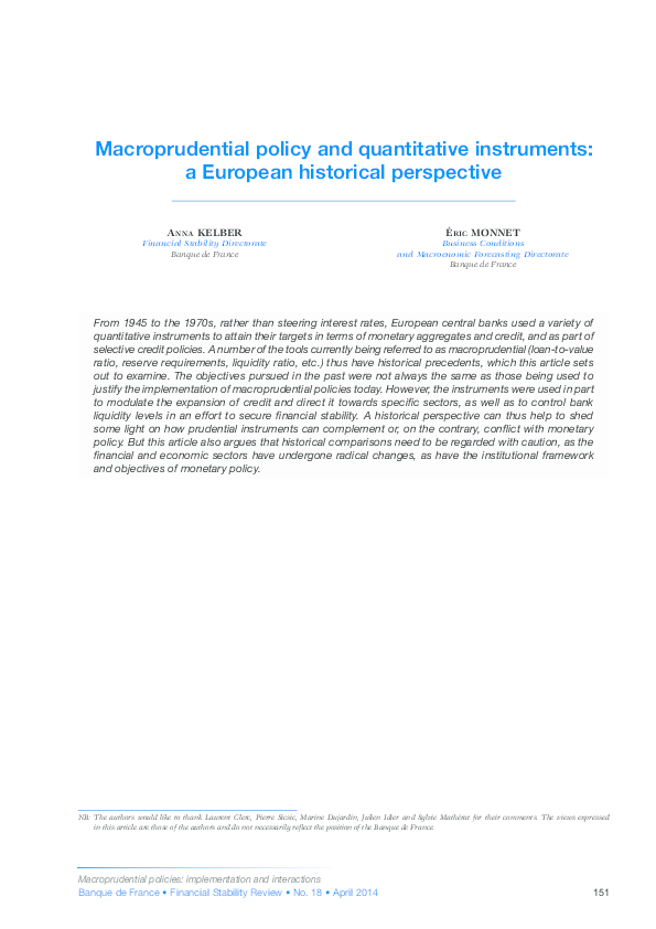 (PDF) Macroprudential policy and quantitative instruments: a European ...