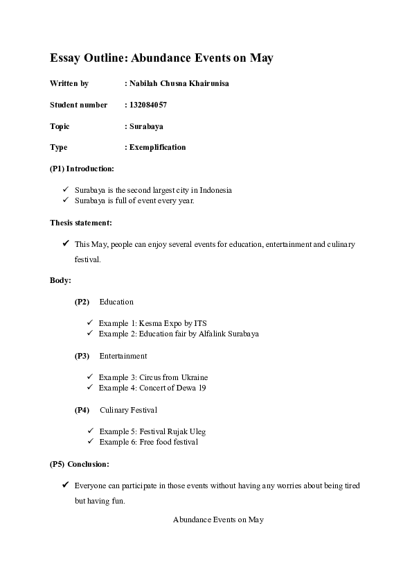 (DOC) Abundance Events on May - Outline & Essay