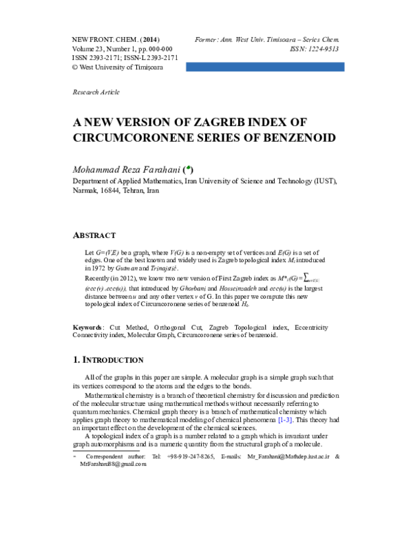 (DOC) A New Version of Zagreb Index of Circumcoronene Series of Benzenoid. [22']