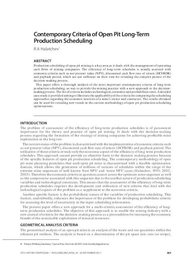 (PDF) Contemporary Criteria of Open Pit Long-Term Production Scheduling
