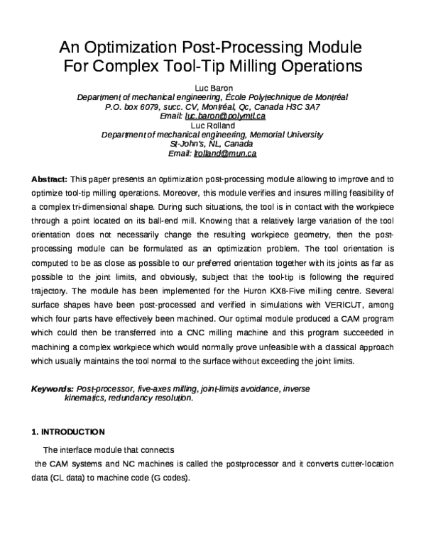 An Optimization Post-Processing Module For Complex Tool-Tip Milling Operations