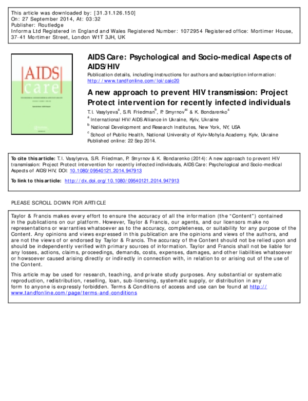 (PDF) A new approach to prevent HIV transmission: Project Protect ...