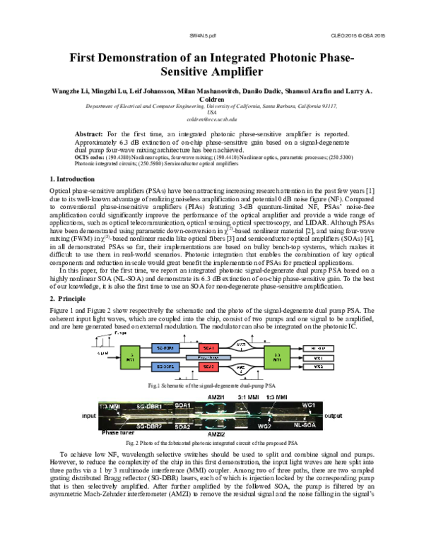 (PDF) First Demonstration of an Integrated Photonic Phase-Sensitive Amplifier