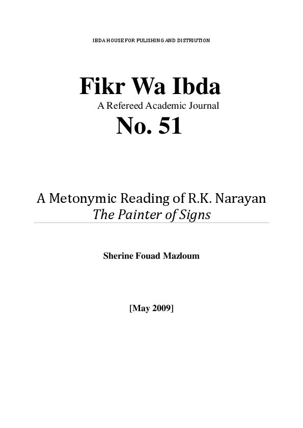 (PDF) A Metonymic Reading Of R.K.Narayan The Painter of Signs