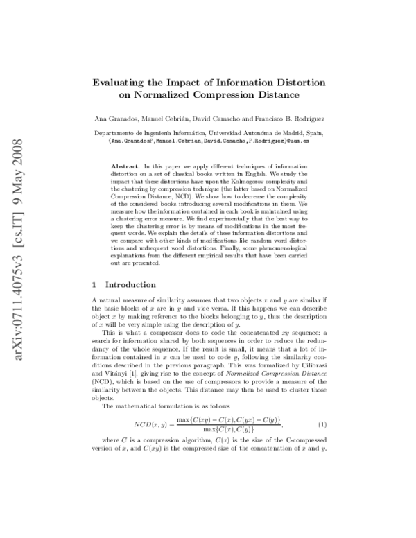 (PDF) Evaluating the Impact of Information Distortion on Normalized Compression Distance