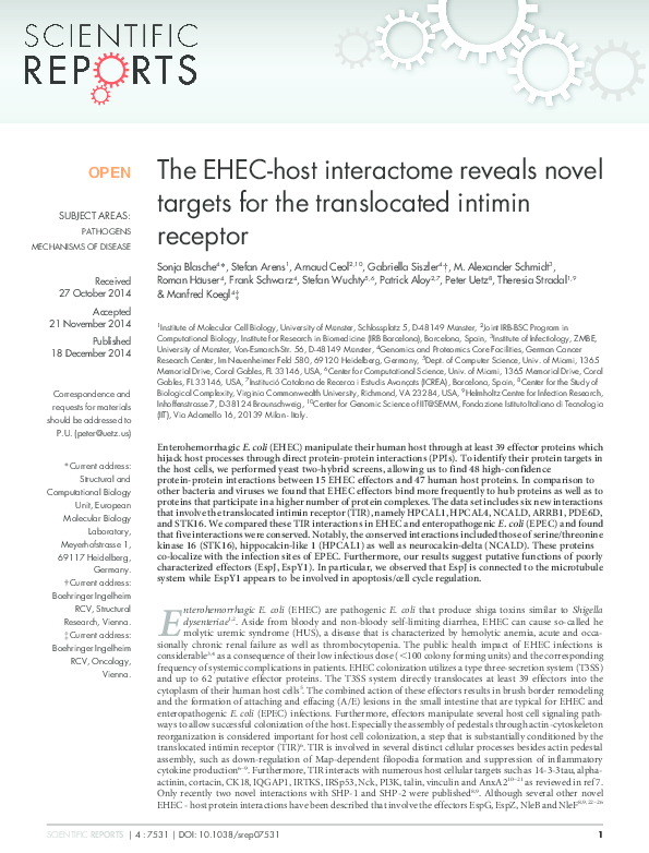 (PDF) The EHEC-host interactome reveals novel targets for the ...