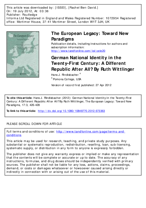 (PDF) German National Identity in the Twenty-First Century: A Different ...