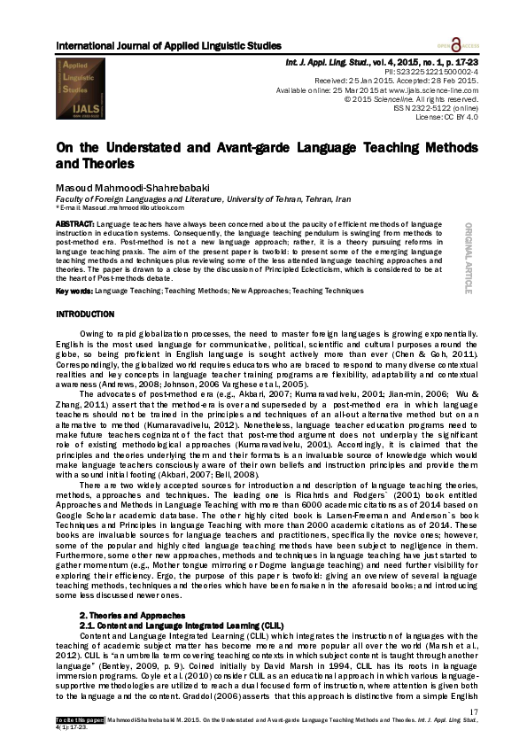 (PDF) A summary and overview of new language teaching methods