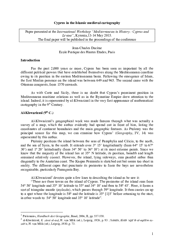 (PDF) "Cyprus in the Islamic medieval cartography"