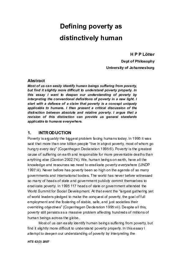 (DOC) Defining Poverty as Distinctively Human