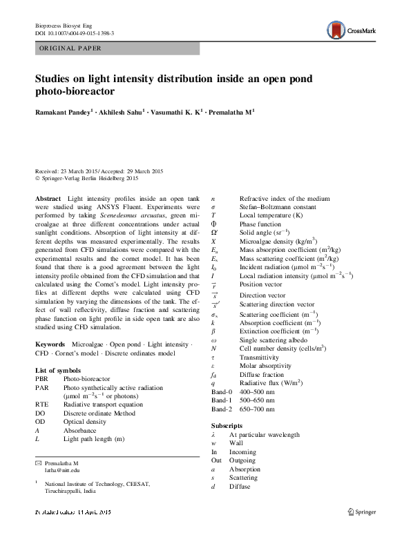 (PDF) light intensity distribution inside PBR