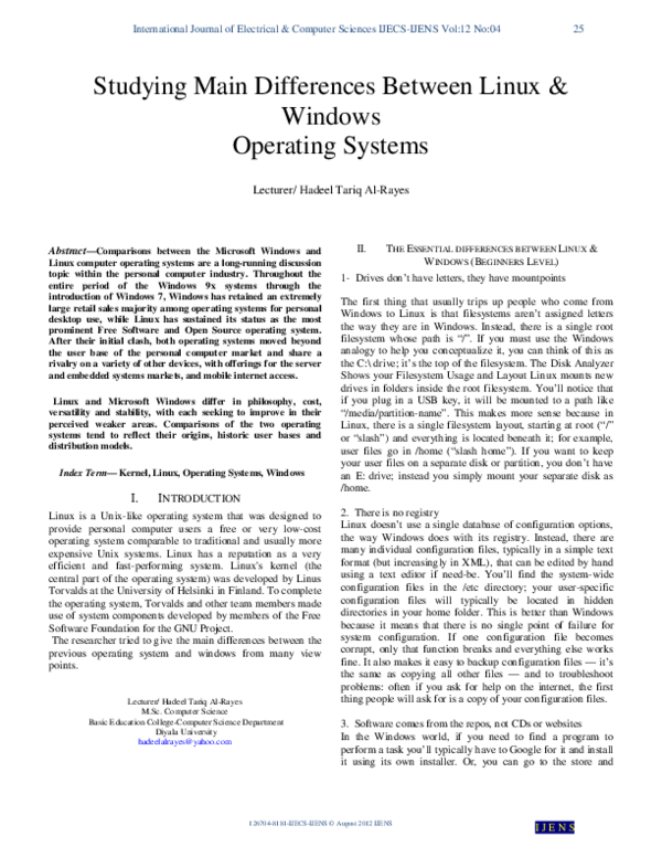 (PDF) Studying Main Differences Between Linux & Windows Operating Systems Lecturer/ Hadeel Tariq ...