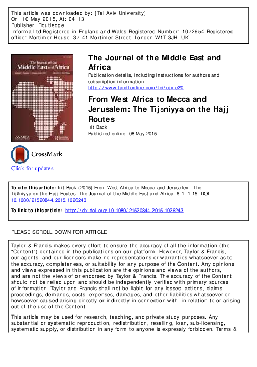 (PDF) From West Africa to Mecca and Jerusalem: The Tij¯aniyya on the ...