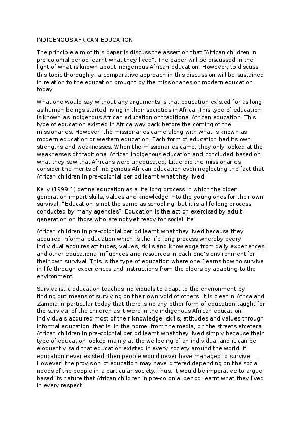 (DOC) INDIGENOUS AFRICAN EDUCATION