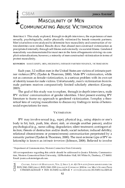 Masculinity of Men Communicating Abuse Victimization