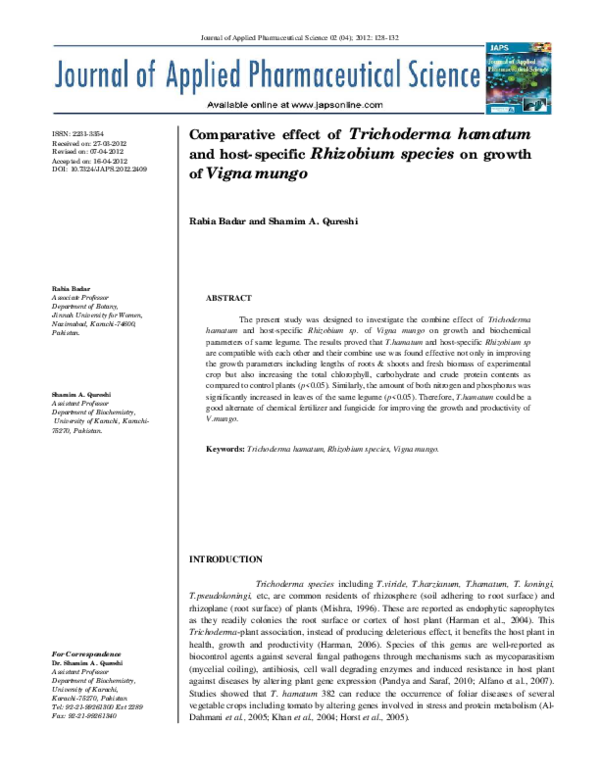 (PDF) Comparative effect of Trichoderma hamatum and host-specific Rhizobium species on growth of ...