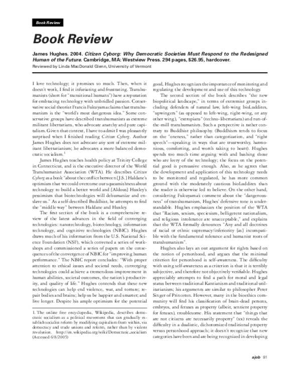 (PDF) A Review of:“James Hughes. 2004. Citizen Cyborg: Why Democratic ...
