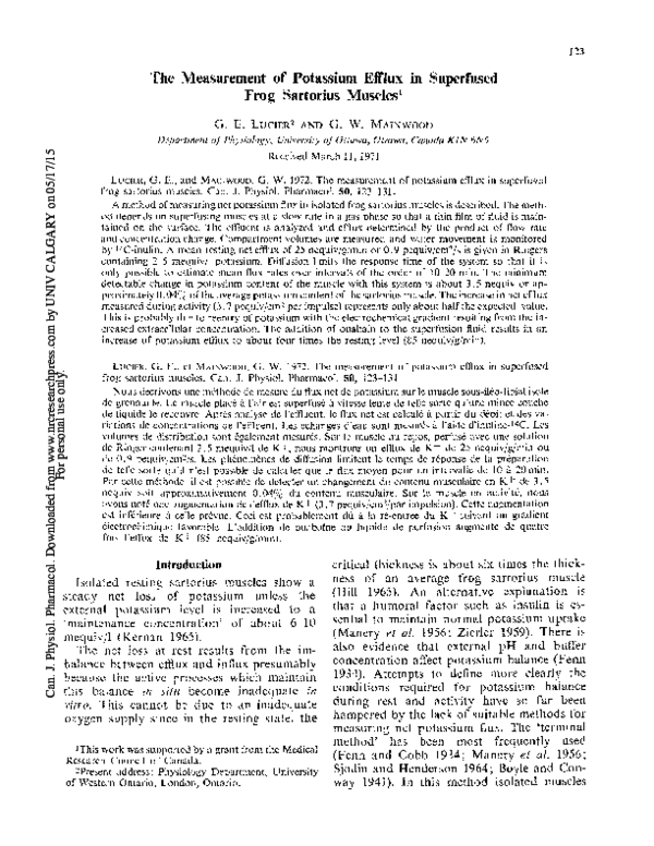 (PDF) The Measurement of Potassium Efflux in Superfused Frog Sartorius ...