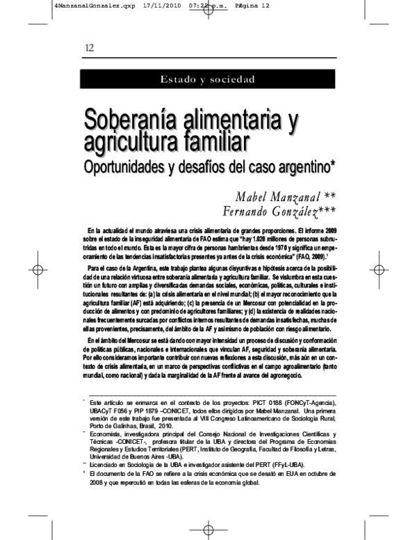 (PDF) Soberanía alimentaria y agricultura familiar