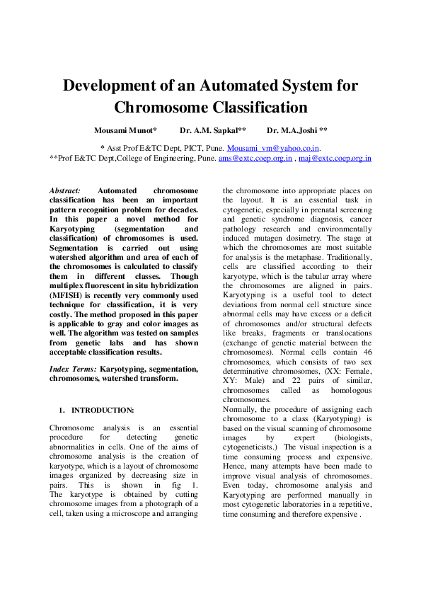 (PDF) Development of an Automated System for Chromosome Classification
