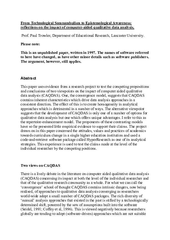(PDF) From Technological Somnambulism to Epistemological Awareness: reflections on the impact of ...