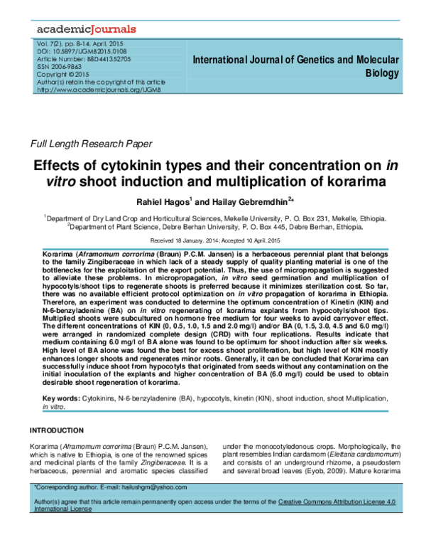 (PDF) Effects of cytokinin types and their concentration on in vitro ...