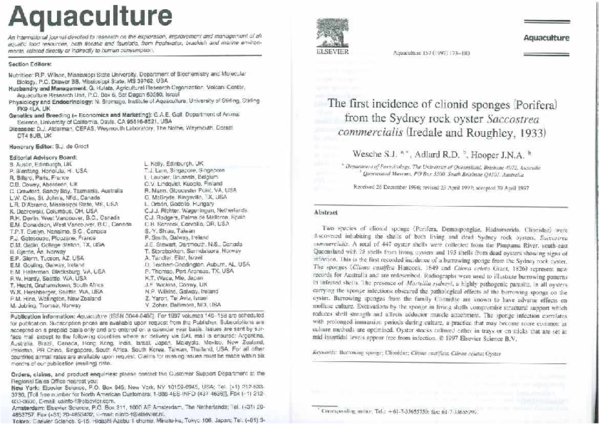 (PDF) The first incidence of clionid sponges (Porifera) from the Sydney ...