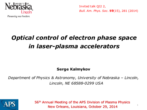 (PDF) Optical control of electron phase space in laser-plasma accelerators.