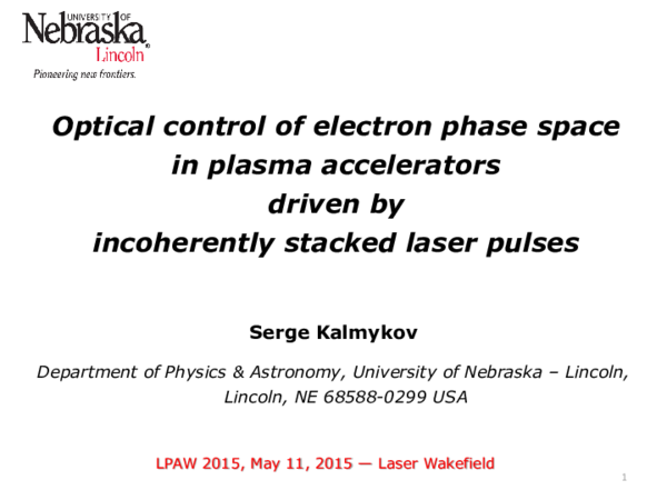 (PDF) Optical control of electron phase space in plasma accelerators driven by incoherently ...