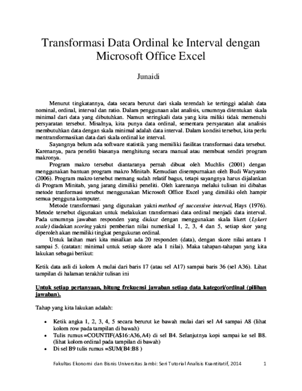 (PDF) Transformasi Data Ordinal ke Interval dengan Microsoft Office Excel