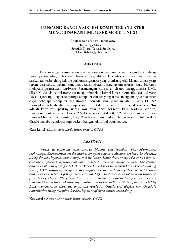 (PDF) RANCANG BANGUN SISTEM KOMPUTER CLUSTER MENGGUNAKAN UML (USER MODE LINUX)