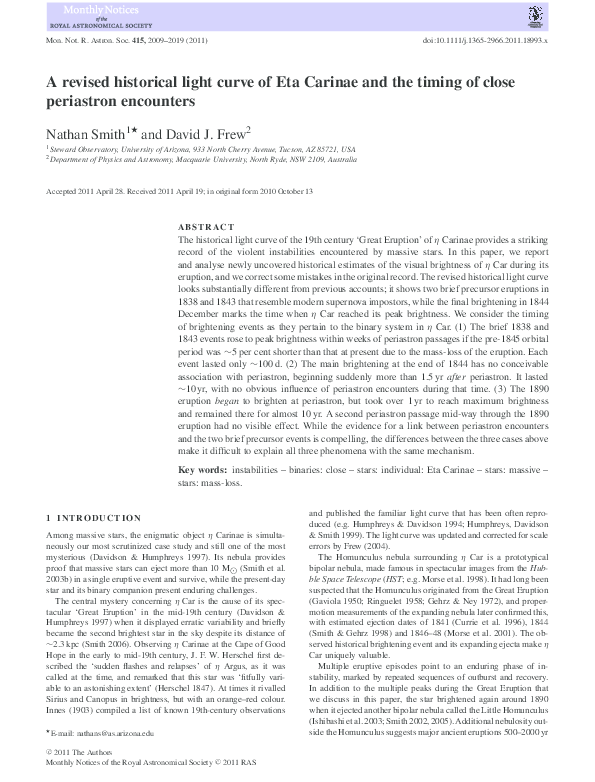 (PDF) A revised historical light curve of Eta Carinae and the timing of ...