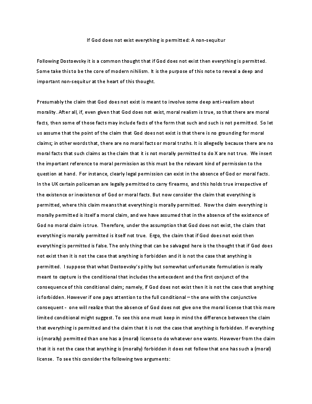 (PDF) If God does not exist everything is permitted: A non-sequitur