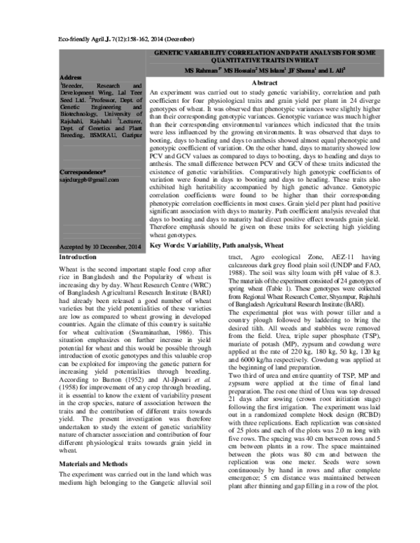 GENETIC VARIABILITY CORRELATION AND PATH ANALYSIS FOR SOME QUANTITATIVE TRAITS IN WHEAT