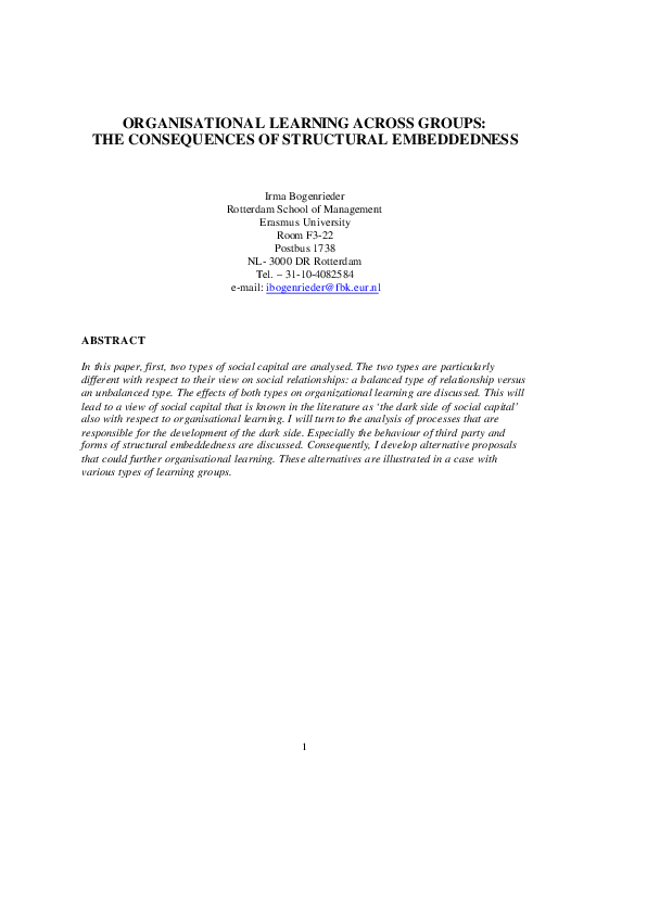 (PDF) ORGANISATIONAL LEARNING ACROSS GROUPS: THE CONSEQUENCES OF ...