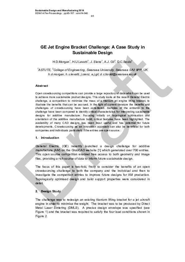 (PDF) (2014) GE Jet Engine Bracket Challenge: A case study in ...