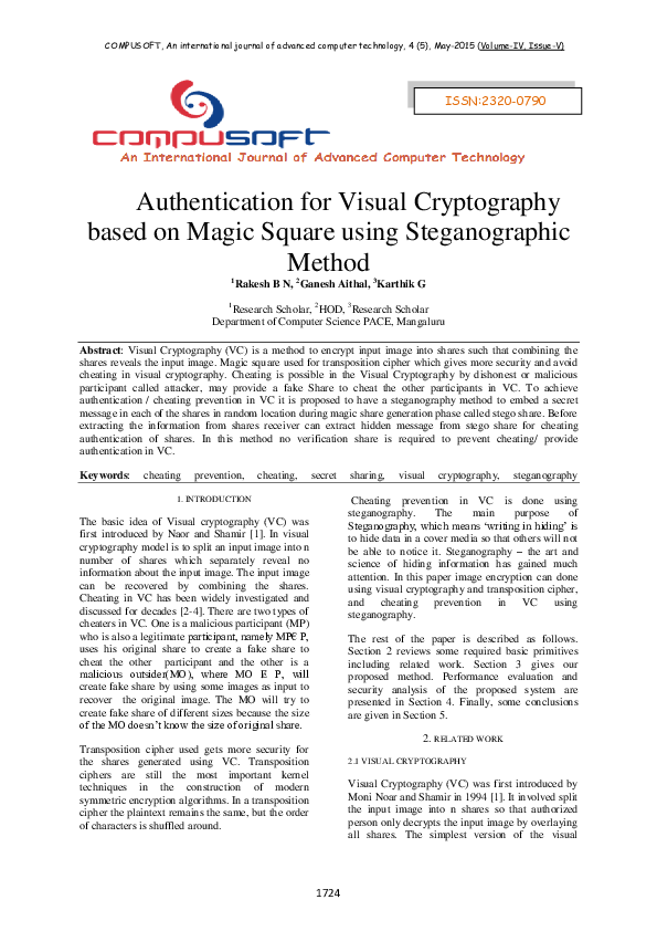 (PDF) Authentication for Visual Cryptography based on Magic Square using Steganographic Method