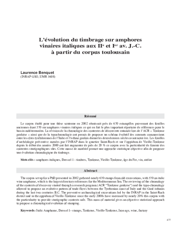 L'évolution du timbrage sur amphores vinaires italiques aux IIe et Ier ...