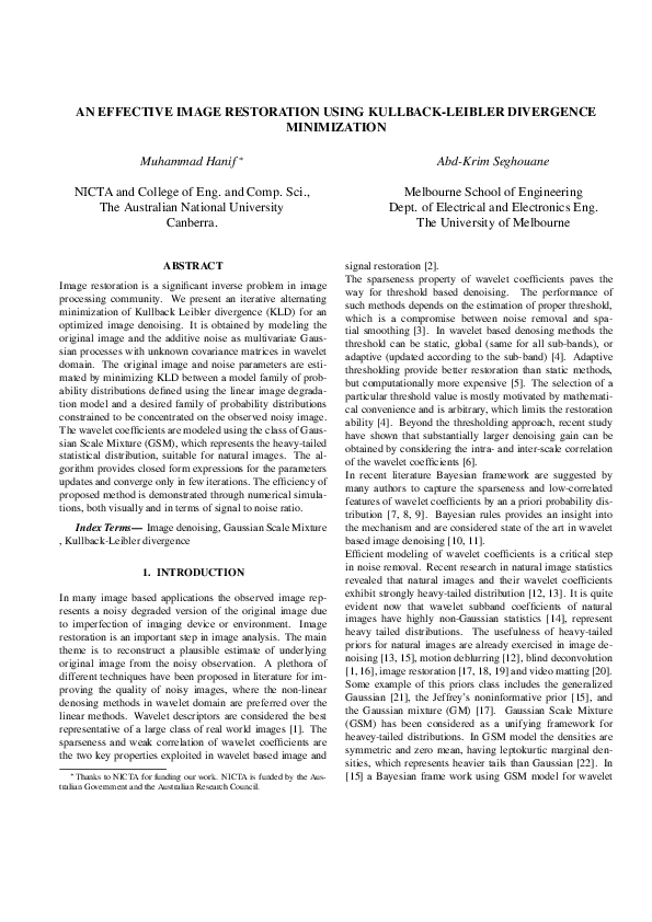 (PDF) AN EFFECTIVE IMAGE RESTORATION USING KULLBACK-LEIBLER DIVERGENCE MINIMIZATION