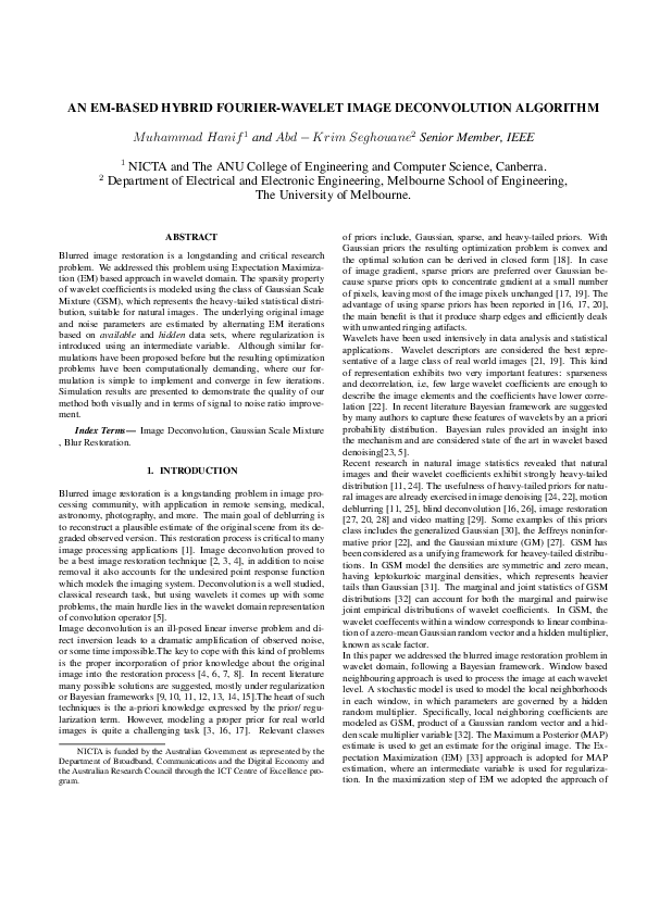 (PDF) AN EM-BASED HYBRID FOURIER-WAVELET IMAGE DECONVOLUTION ALGORITHM