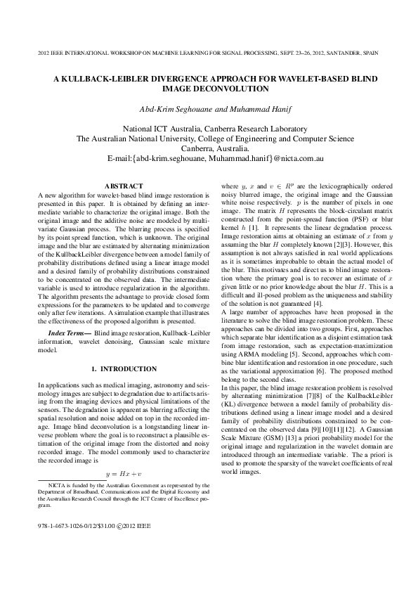 Pdf A Kullback Leibler Divergence Approach Forwavelet Based Blind Image Deconvolution