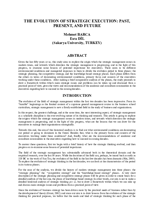 (DOC) THE EVOLUTION OF STRATEGIC EXECUTION: PAST, PRESENT, AND FUTURE